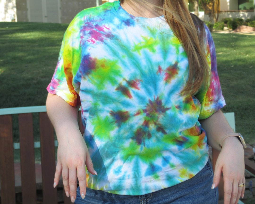 Hand Dyed Tie-dye T-shirt XL Heavy Cotton Rainbow Spiral - Etsy