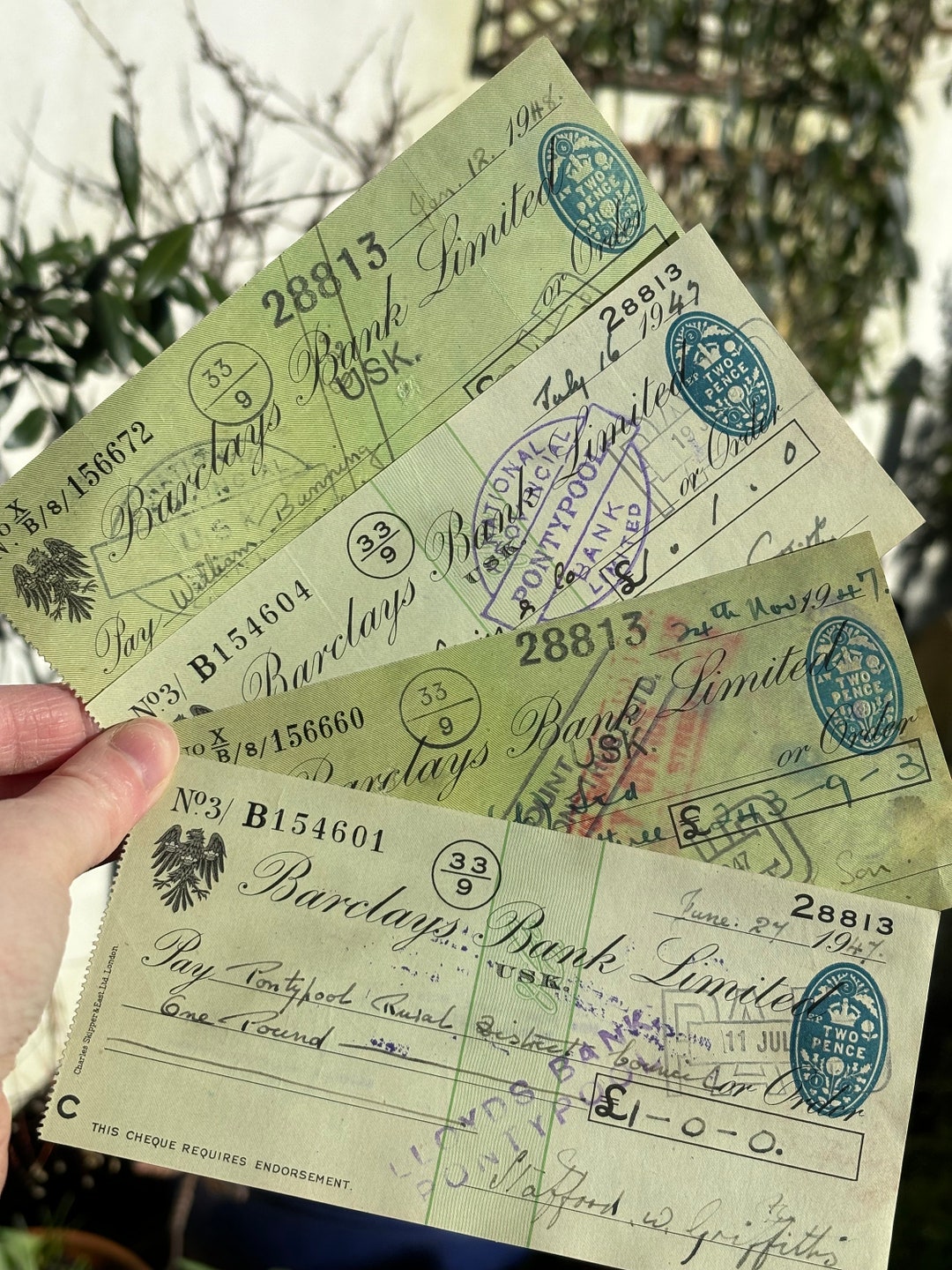 Genuine Original Vintage Cheques 1940s Bundles of 5 Paper Ephemera ...