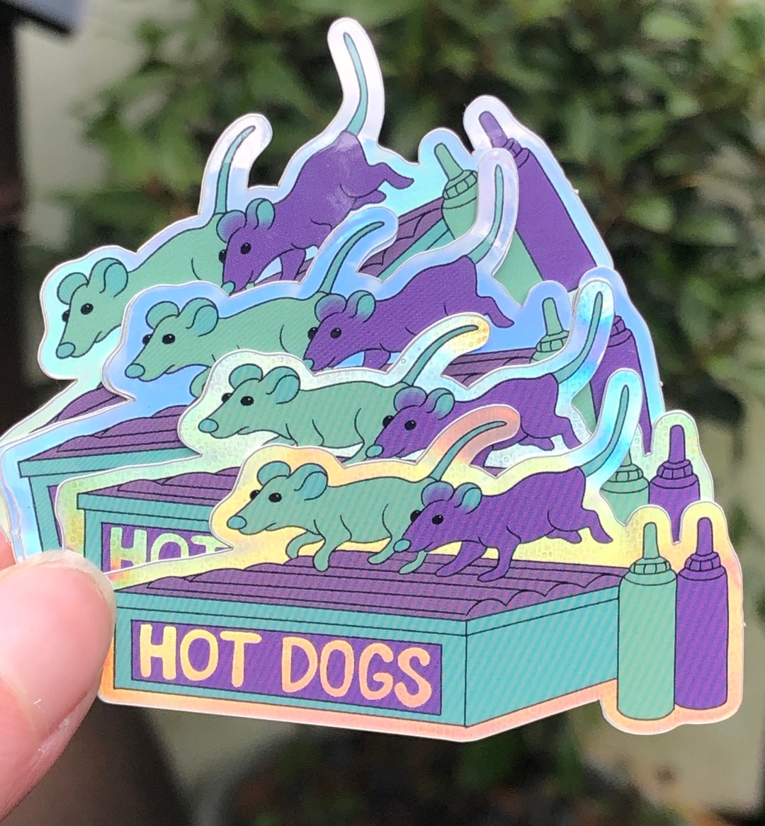 Hotdog Rats Holographic Vinyl Sticker - Etsy
