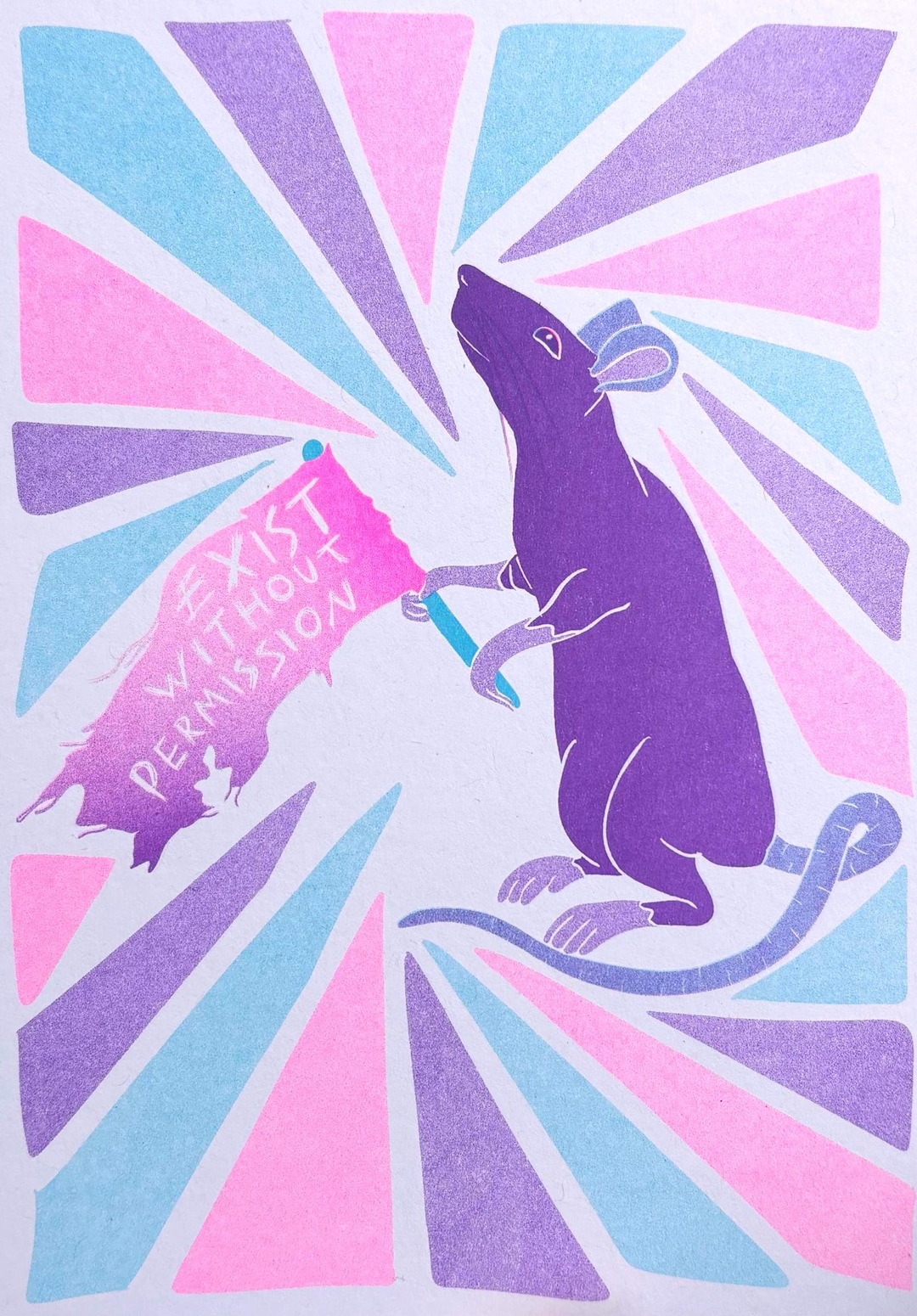 Exist Without Permission- Rat Wisdom Risograph 3 Colour Print A5 - Etsy