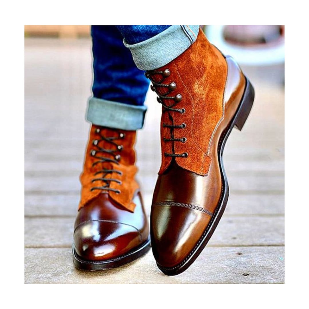 Men's Collection Lovely New Fashion Brown Leather & Mustard Tan Suede ...