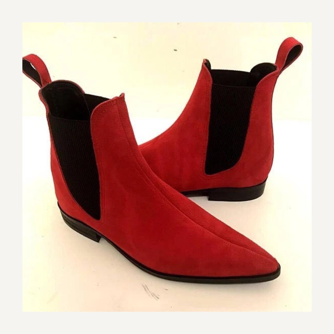 Handmade Red Suede Chelsea Boots - Men's Elastic Dress Boots Top Notch ...