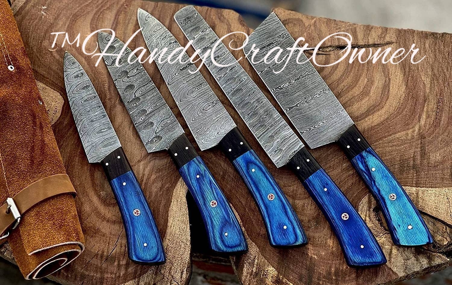 6 pc Beautiful gift for him Custom Handmade Damascus BBQ/Kitchen/Chef ...