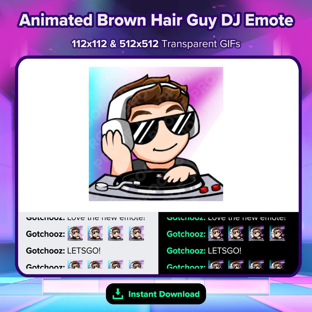Animated Brown Hair Guy DJ Emote for Twitch, Discord, Kick, Rumble for ...