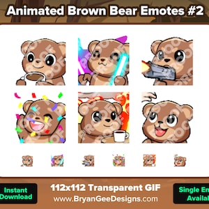 Animated Brown Bear Twitch Emotes Sip Rave Dance Gun Hype Party This is ...