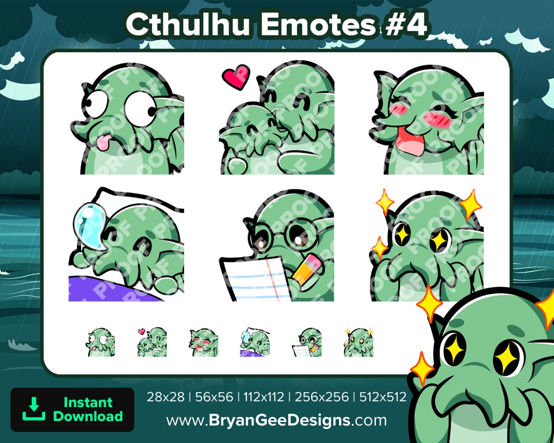 Cthulhu Twitch Emotes Derp Hug Gasm Sleep Study Notes Wow for Streaming ...
