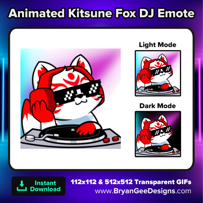 Animated Kitsune Fox DJ Emote for Twitch, Discord, Kick, Rumble for ...