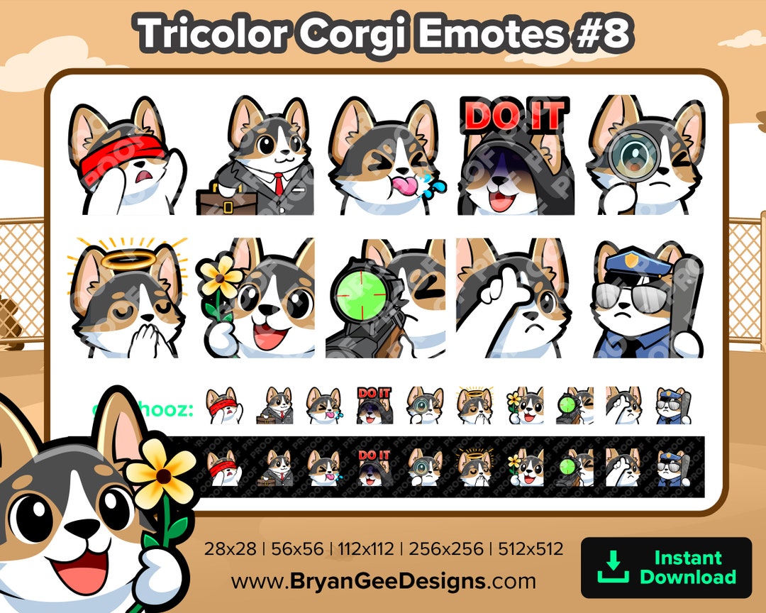Tricolor Corgi Twitch Emotes Blind Business Tongue Do It Magnifying ...