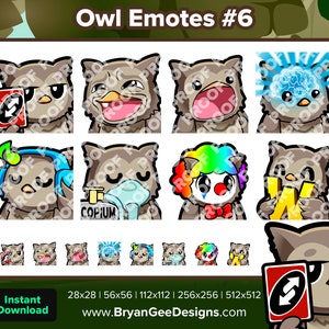 Owl Twitch Emotes Uno Reverse KEKW Gasp Big Brain Music Copium Clown W ...