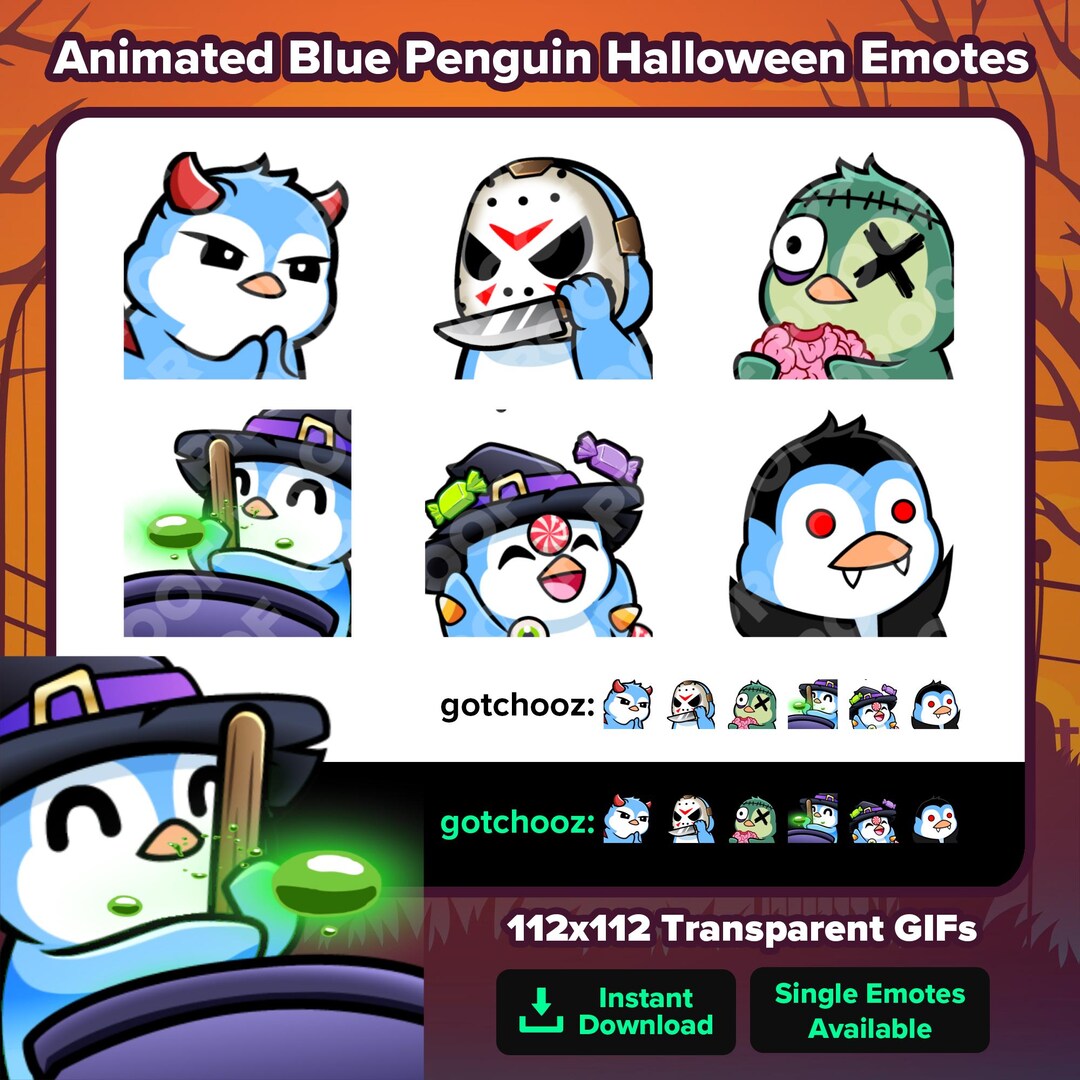 Animated Blue Penguin Halloween Twitch Emotes Sneaky Devil Knife Chase ...
