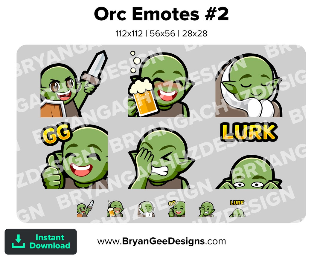 Chibi Kawaii Orc / Goblin Sword, Cheers, Cozy, GG, Facepalm and Lurk ...