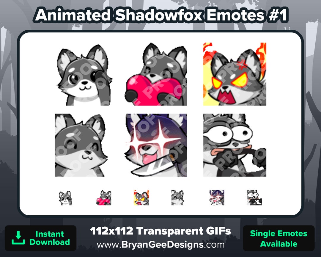Animated Shadowfox Black Fox Twitch Emotes Wave Love Heart Rage Angry ...
