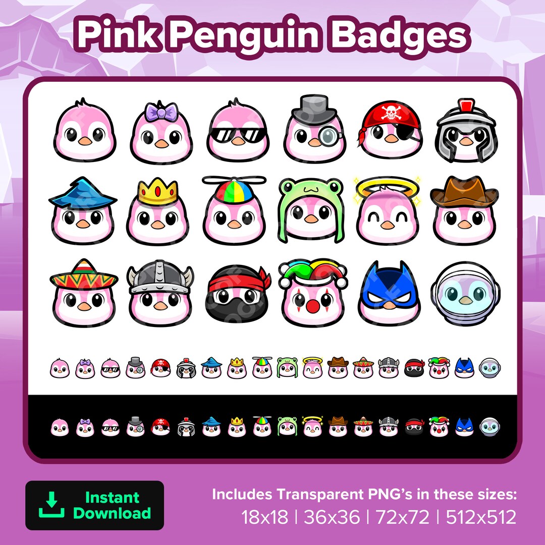 Pink Penguin Twitch Badges Bit Badges Channel Points Discord Badges ...