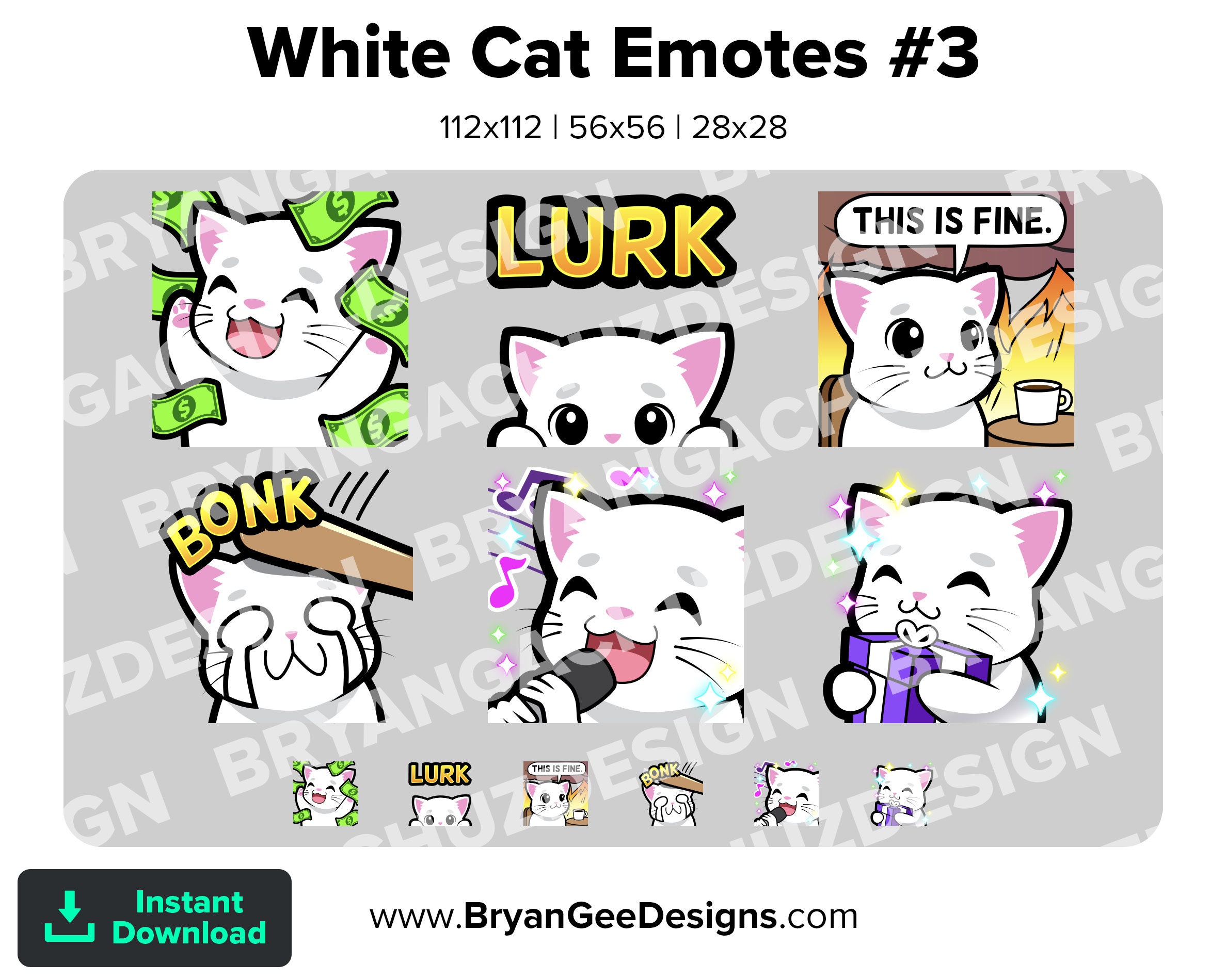 White Cat Dono Lurk This is Fine Hit Sing Gift Twitch Emotes - Etsy