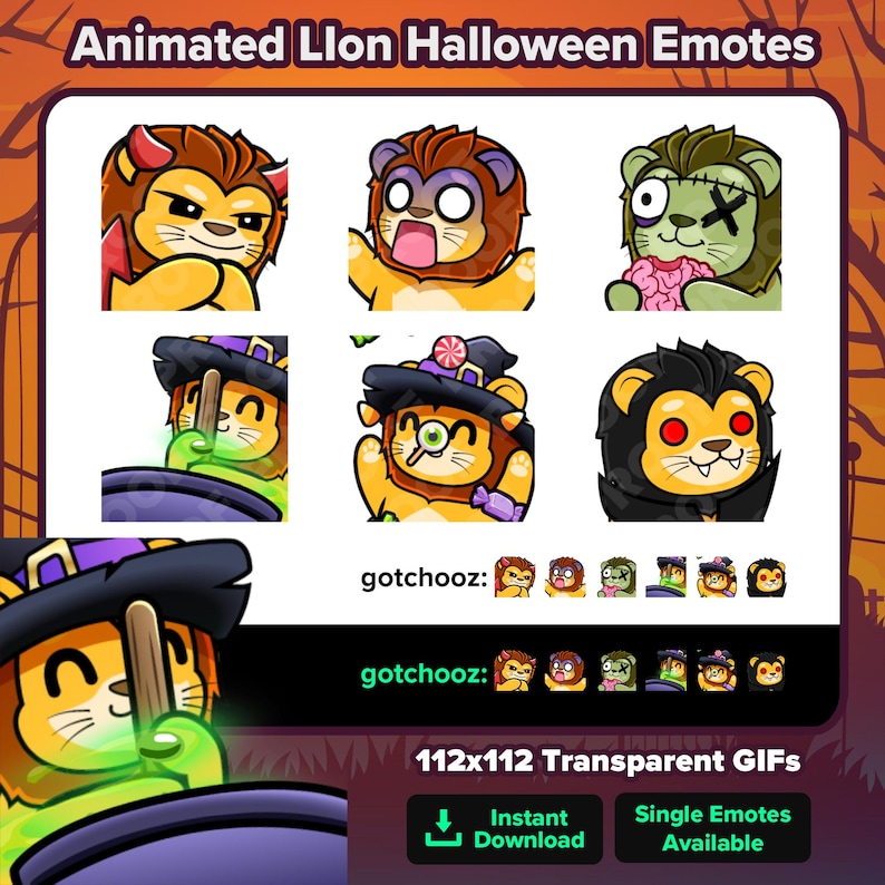 Animated Lion Halloween Twitch Emotes Sneaky Devil Knife Chase Zombie ...
