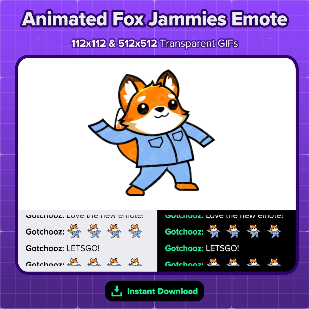 Animated Fox Jammies Dancing Emote for Twitch, Animated Emote, Fox ...
