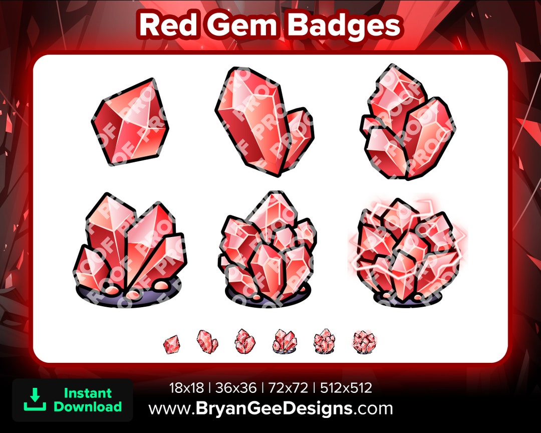 Red Gem Twitch Badges Bit Badges Channel Points Discord Badges Youtube ...