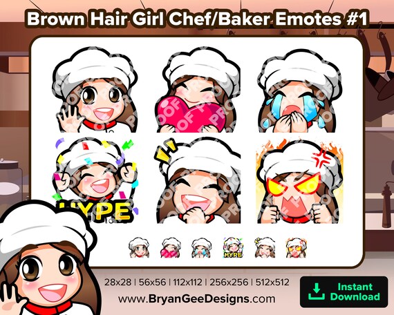 Girl Chef Baker Twitch Emotes Wave Hi Love Heart Sad Cry Hype - Etsy