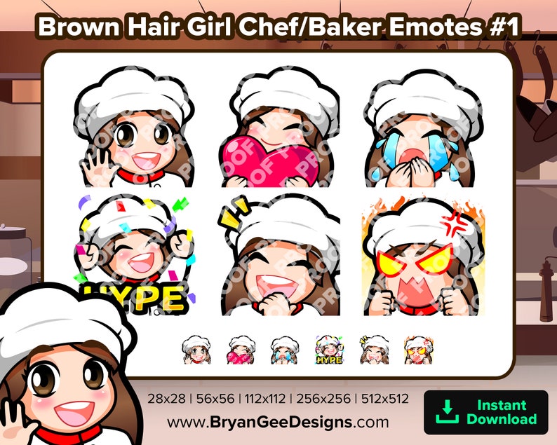 Girl Chef Baker Twitch Emotes Wave Hi Love Heart Sad Cry Hype - Etsy