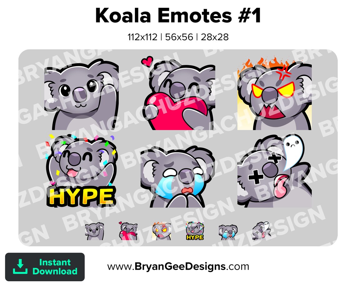 Koala Twitch Emotes for Streaming Wave Love Rage HYPE Sad RIP - Etsy