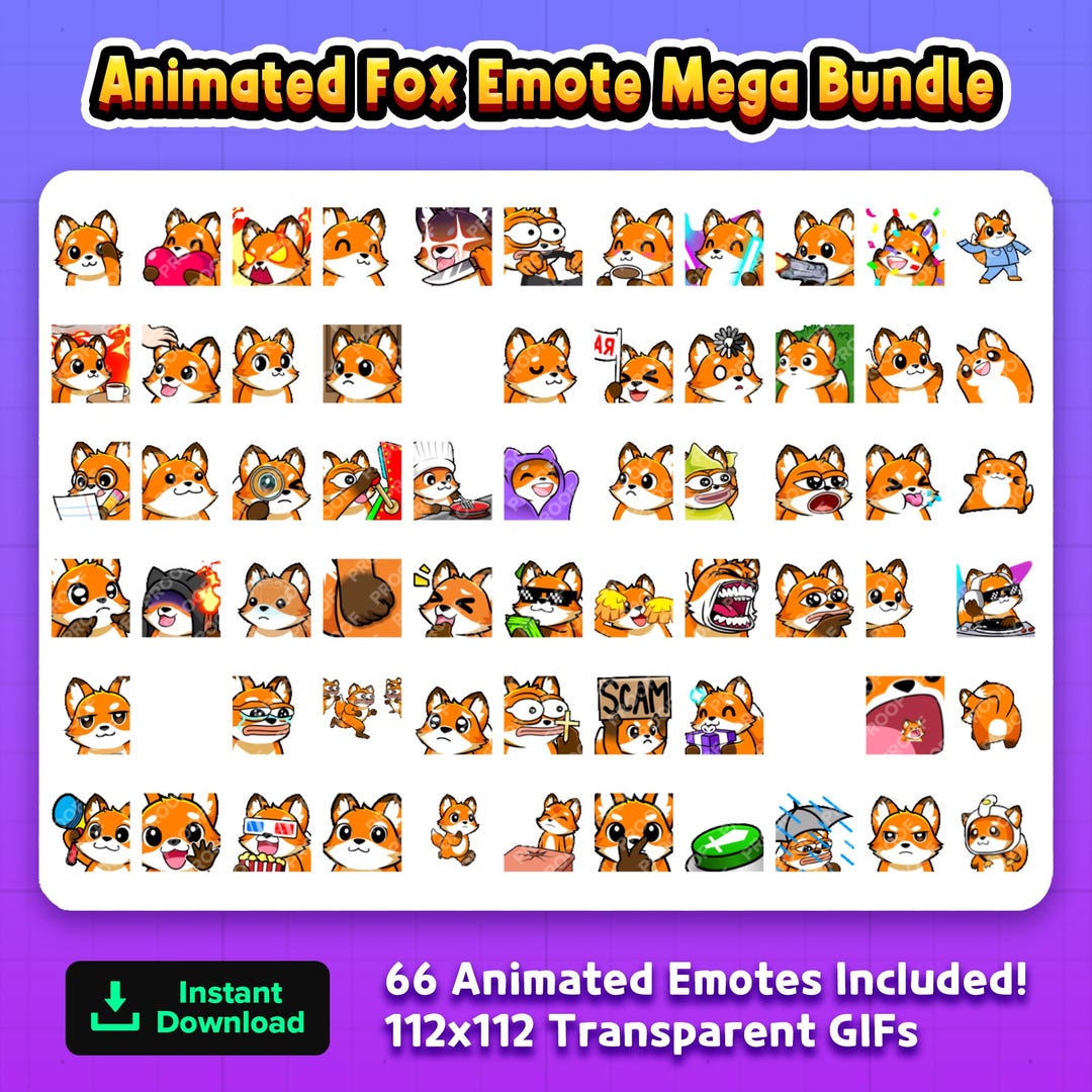 Animated Fox Emotes Mega Bundle – 66 Transparent GIF Emotes 112×112 for ...