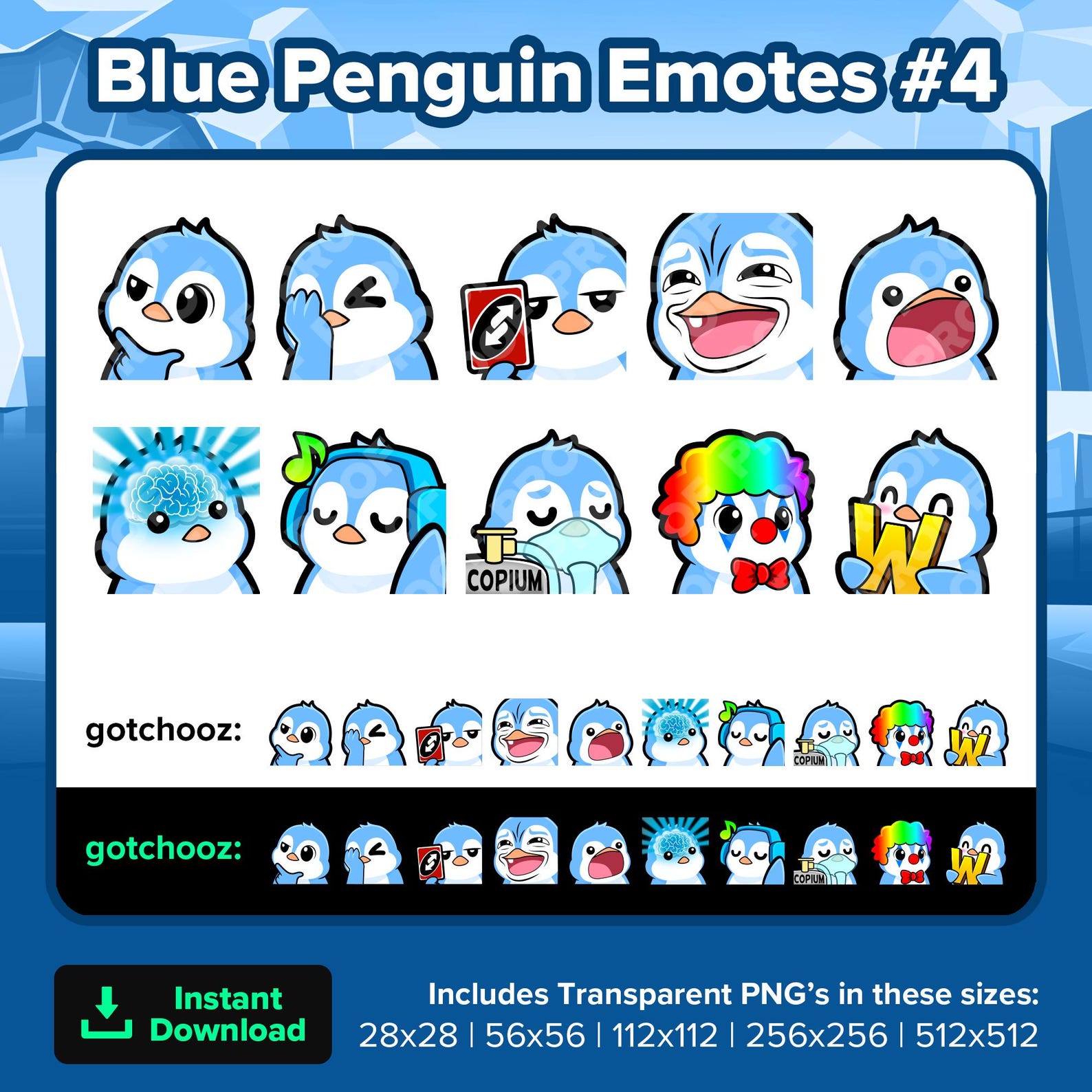 Blue Penguin Twitch Emotes Facepalm Thinking NO U KEKW Gasp Big Brain ...
