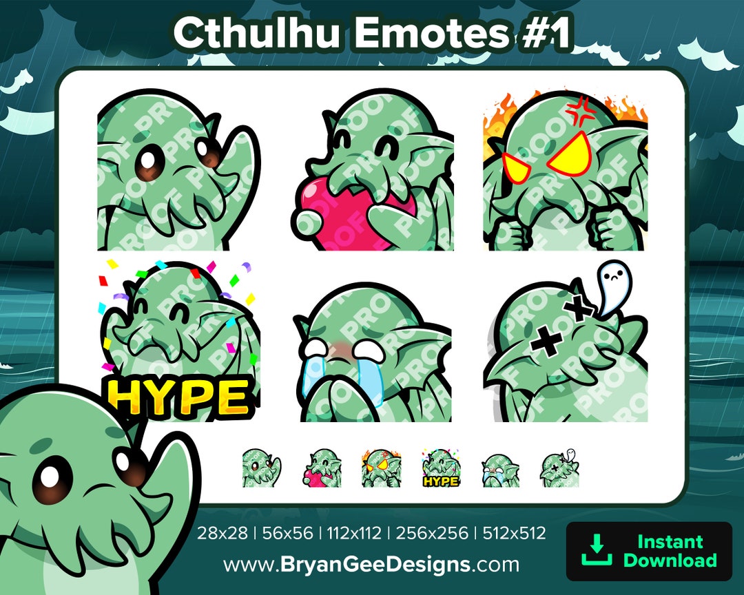 Cthulhu Twitch Emotes Wave Love Heart Rage Angry HYPE Sad Cry RIP for ...