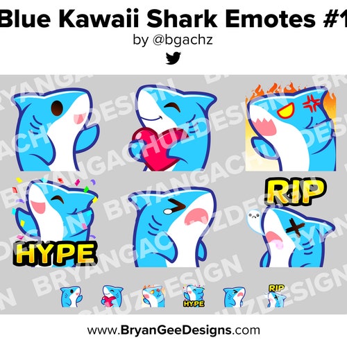 Kawaii Blue Shark Sea Emotes for Streaming Twitch Discord - Etsy