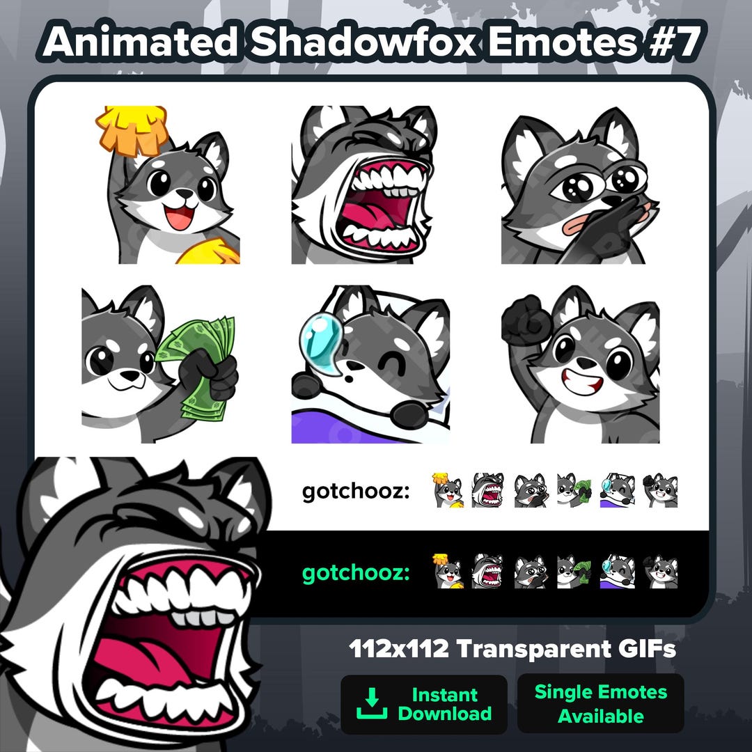 Animated Black Fox Emotes Pack #7 | Cute Animated GIF Emotes for Twitch ...
