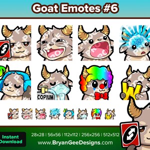 Goat Twitch Emotes Uno Reverse KEKW Gasp Big Brain Music Copium Clown W ...