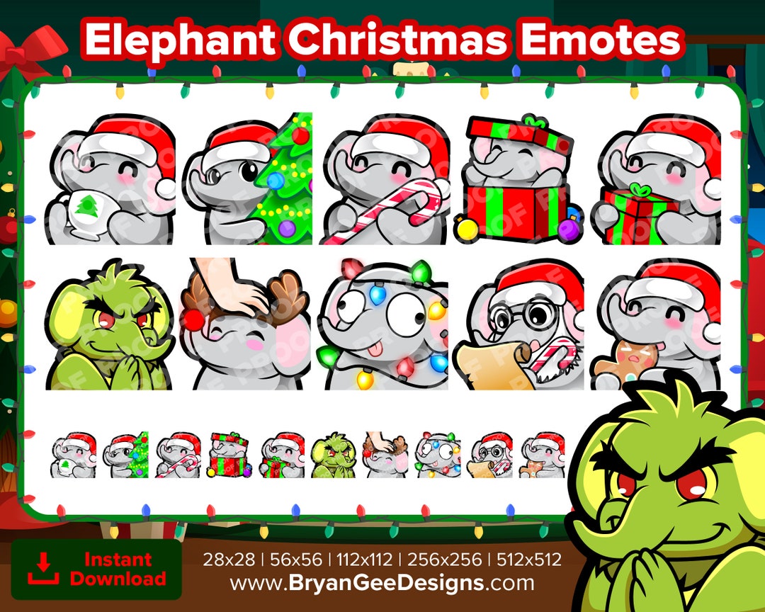 Elephant Christmas Twitch Emotes for Streaming Youtube Emotes Discord ...