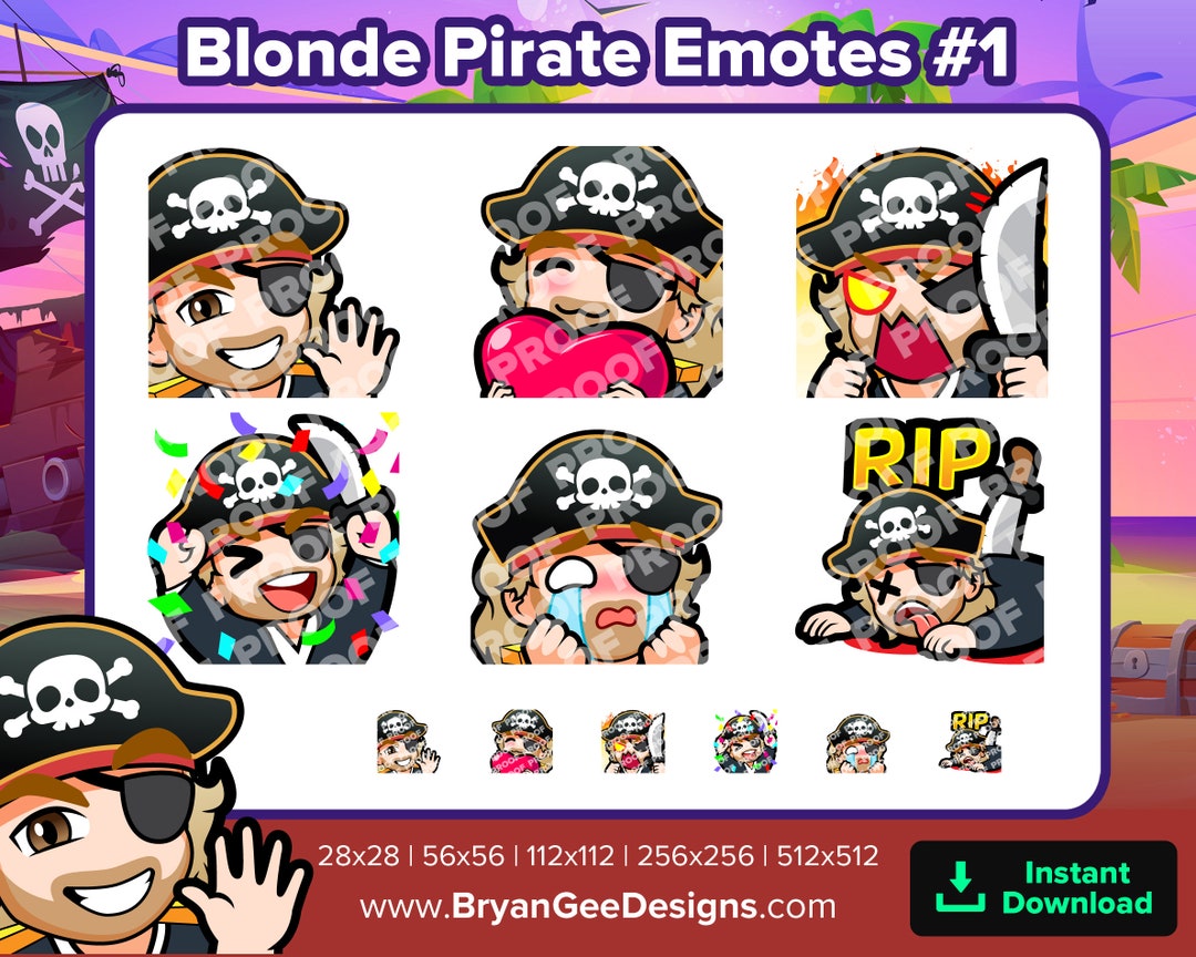 Pirate Twitch Emotes Blonde Hair Wave Love Heart Rage Angry HYPE ...