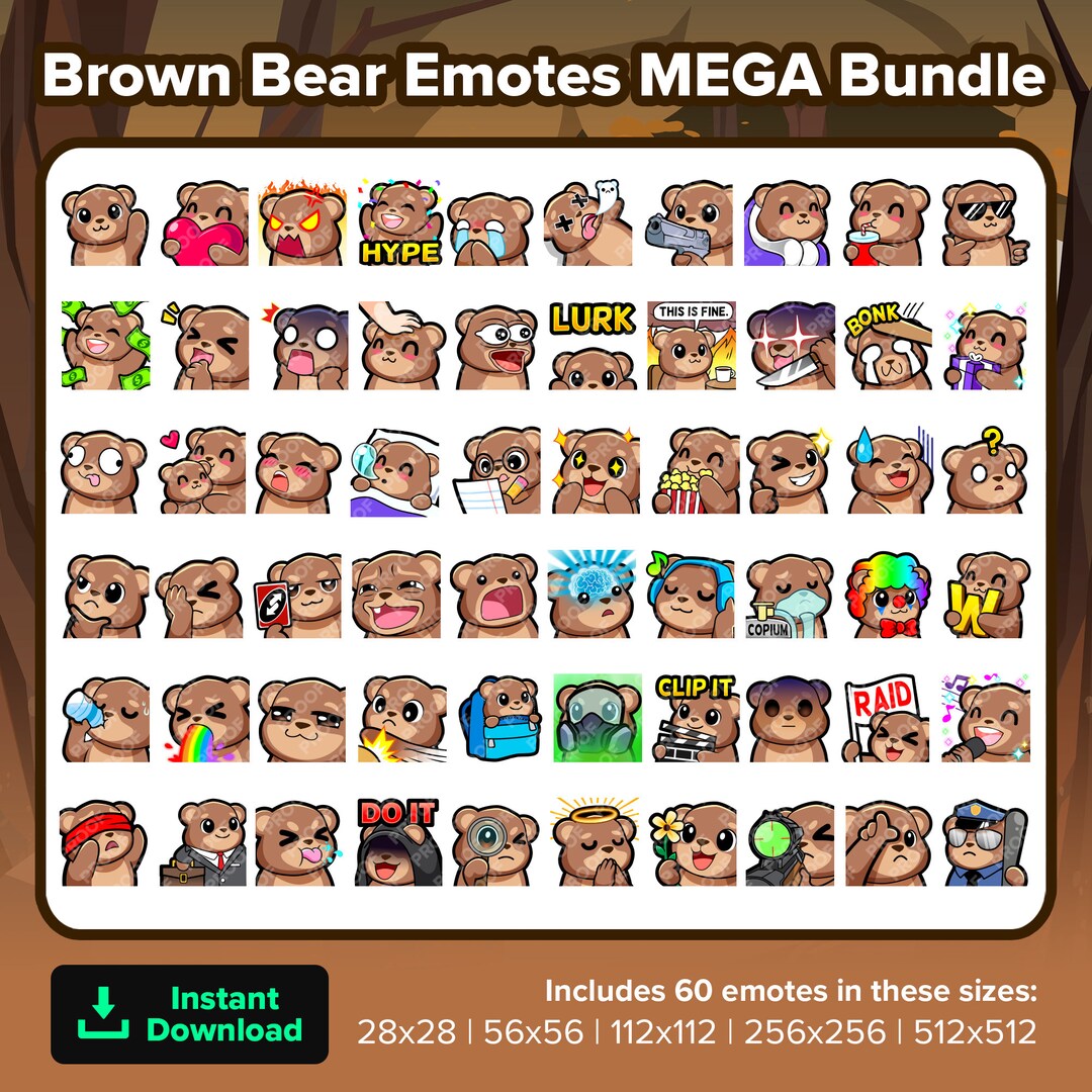 Brown Bear Twitch Emotes MEGA Bundle for Streaming, Youtube Emotes ...