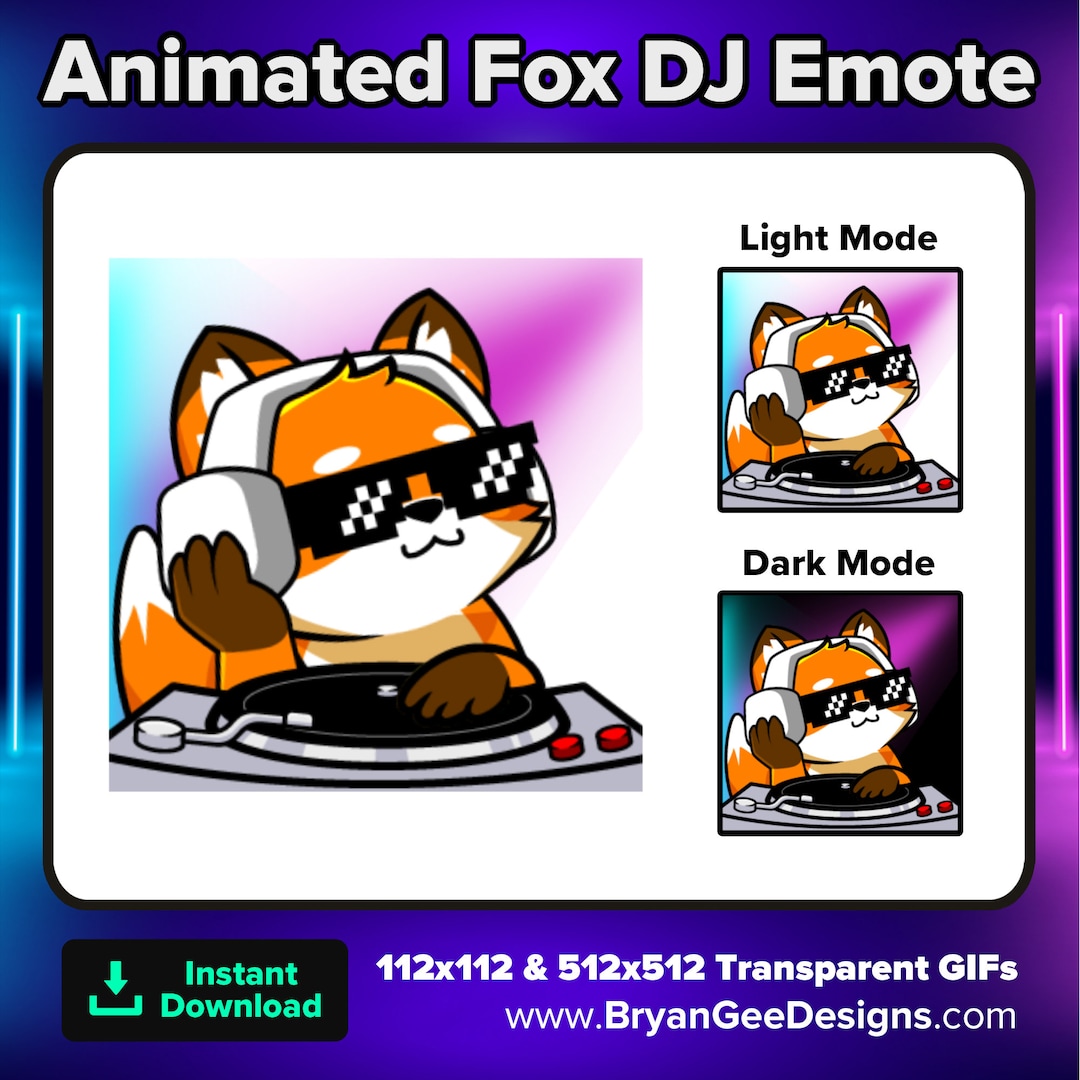 Animated Fox DJ Emote for Twitch, Discord, Kick, Rumble for Streaming ...