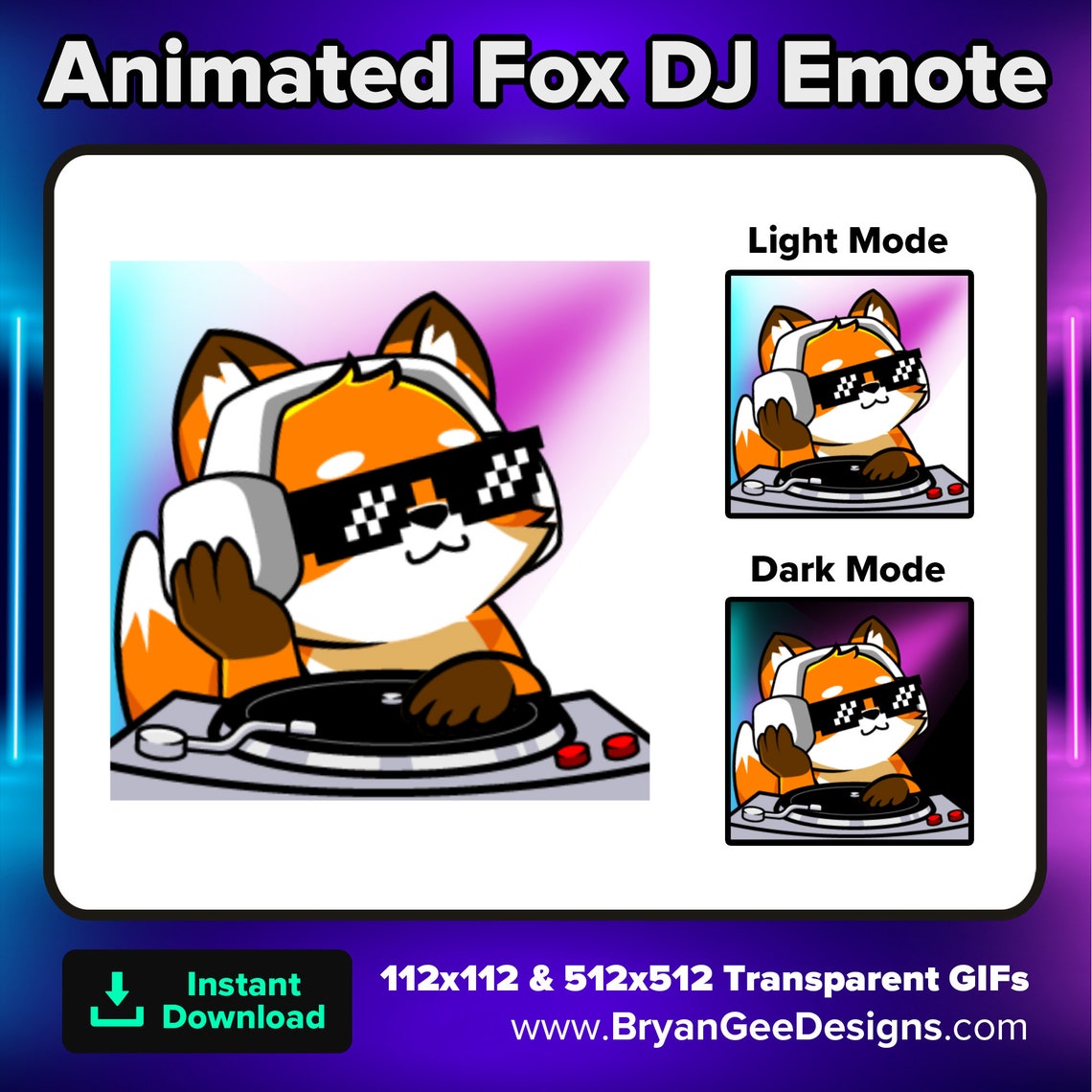 Animated Fox DJ Emote for Twitch, Discord, Kick, Rumble for Streaming ...