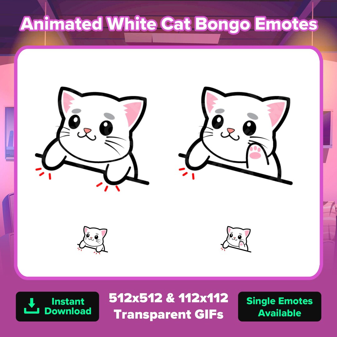Animated Bongo White Cat Emotes for Twitch Emotes for Streaming Youtube ...