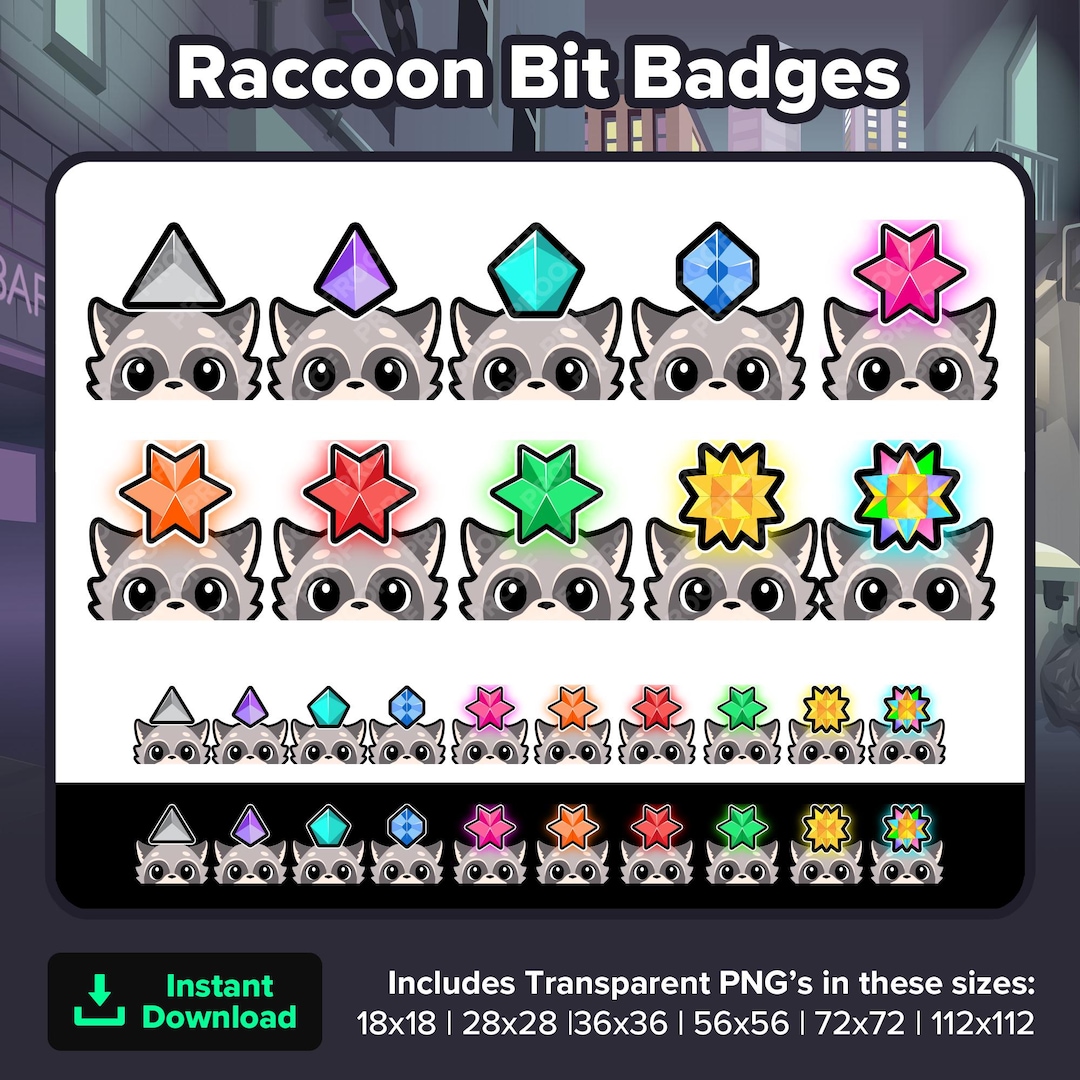 Raccoon Bit Badges | Twitch Bits Badges | Bits | Cute Raccoon | Raccoon ...
