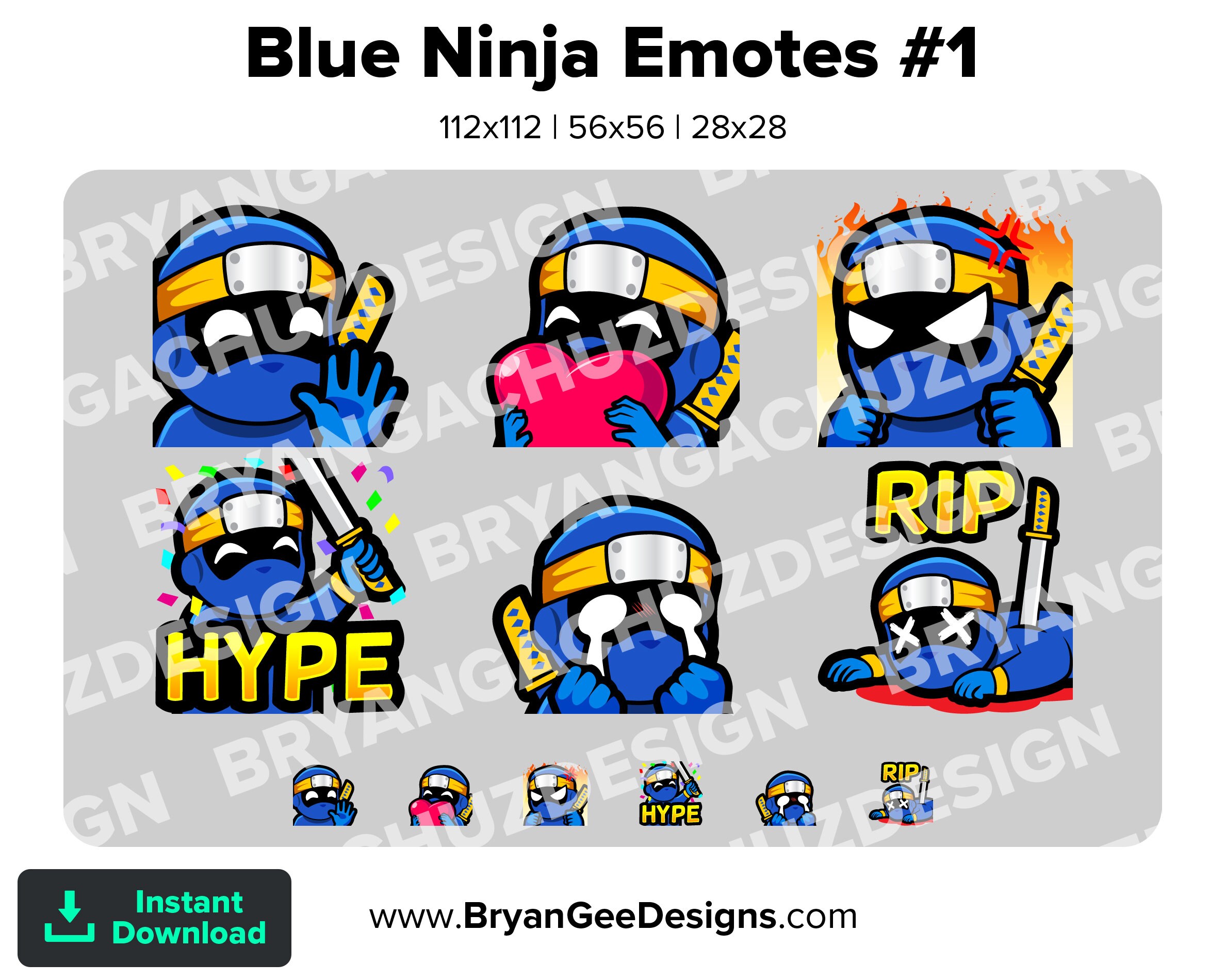 Blue Ninja Twitch Emotes for Streaming Wave Love Rage HYPE Sad - Etsy