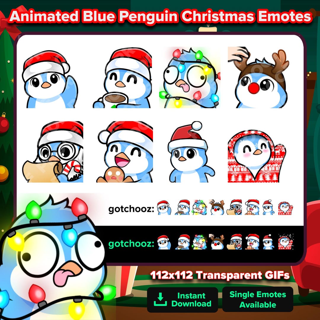 Animated Blue Penguin Christmas Twitch Emotes Wave, Sip, Derp, Pat ...