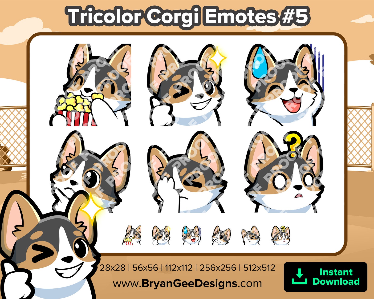 Tricolor Corgi Twitch Emotes Popcorn Wink Nervous Think - Etsy