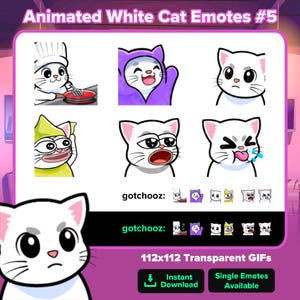 Animated White Cat Twitch Emotes Let Them Cook, Blankie, Salute ...