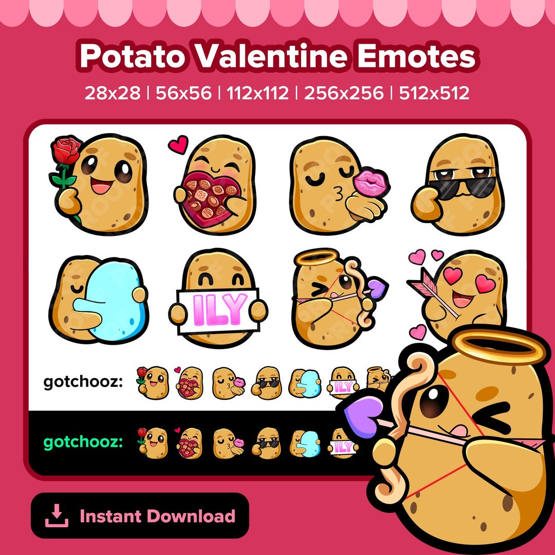 Potato Valentine Twitch Emotes for Streaming | Emotes for Youtube ...