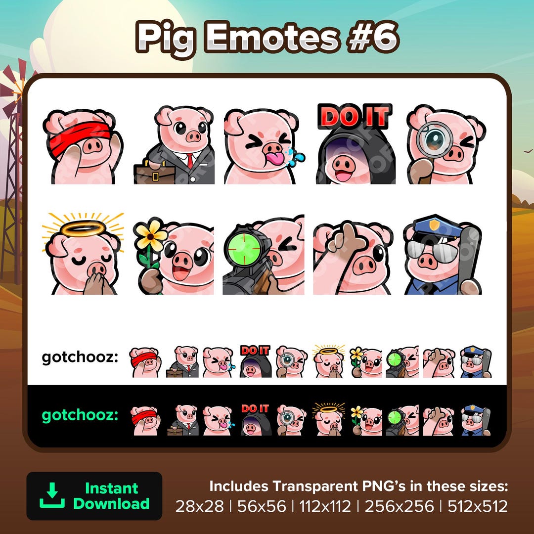 Pig Twitch Emotes Blind Business Tongue Do It SUS Pray Flower Sniper L ...
