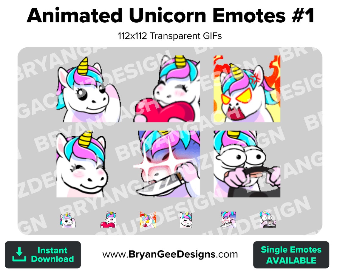 Animated Unicorn Twitch Emotes Wave Love Heart Rage Angry Jam - Etsy