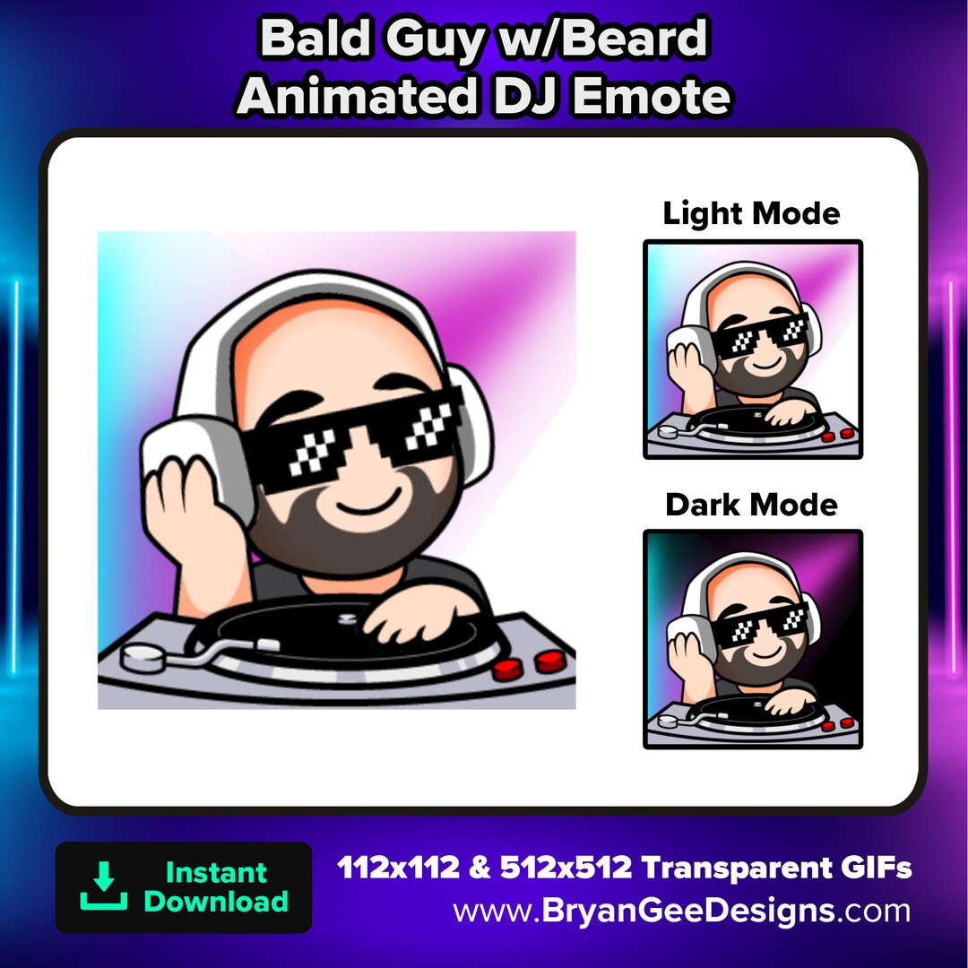 Animated Bald Guy With Beard DJ Emote for Twitch, Discord, Kick, Rumble ...