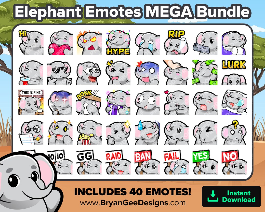 Elephant Twitch Emotes MEGA Bundle for Streaming Youtube Emotes Discord ...