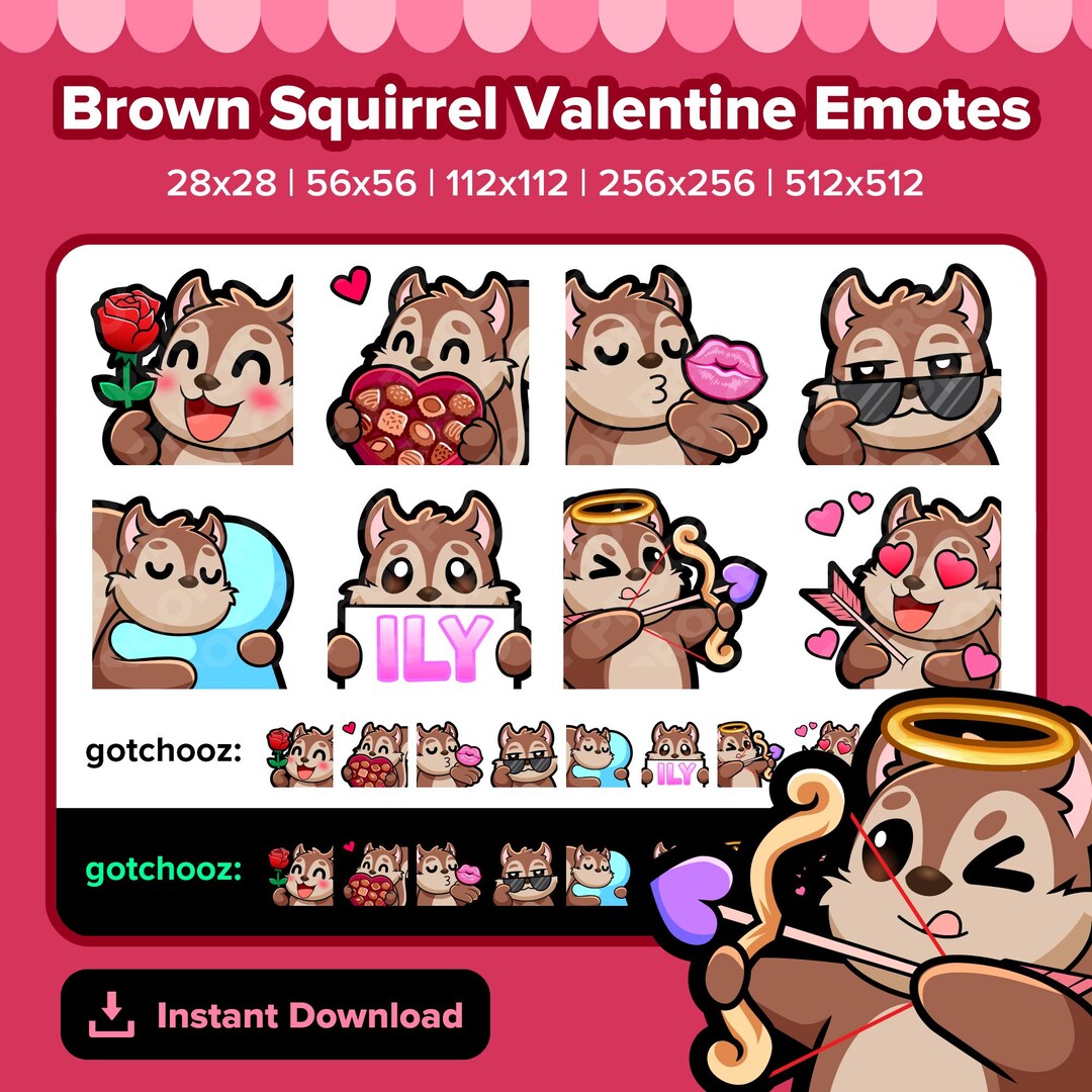 Brown Squirrel Valentine Twitch Emotes for Streaming | Emotes for ...