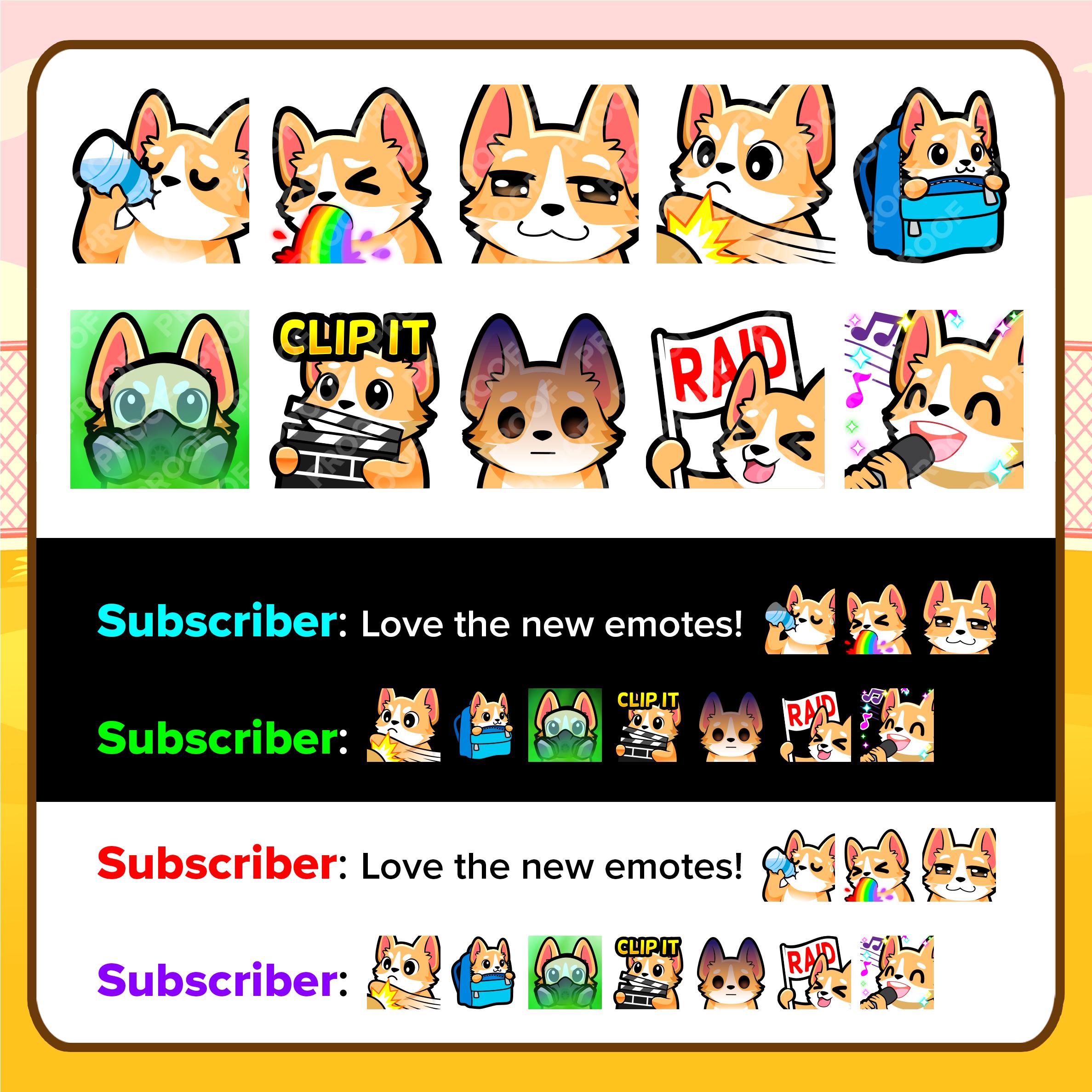 Corgi Twitch Emotes Drinking Water Puke Smug Smack Carried Toxic Clip ...