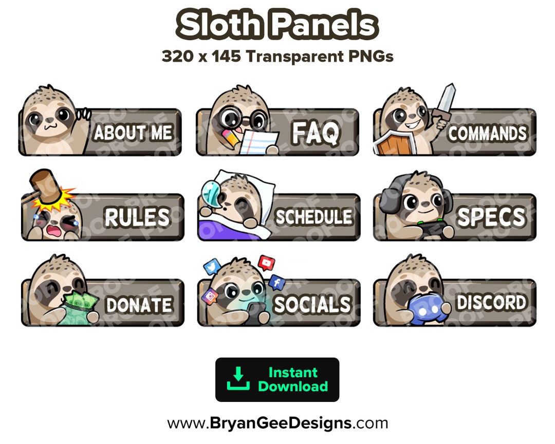 Sloth Twitch Panels for Streaming, Youtube Panels, Kick Panels, Rumble Panels, Streamer Panels ...