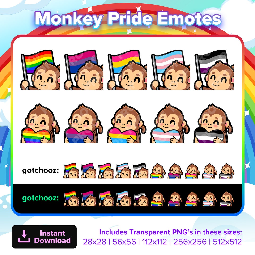 Monkey Pride Twitch Emotes, Youtube Emotes, Discord Emotes, Kick Emotes ...